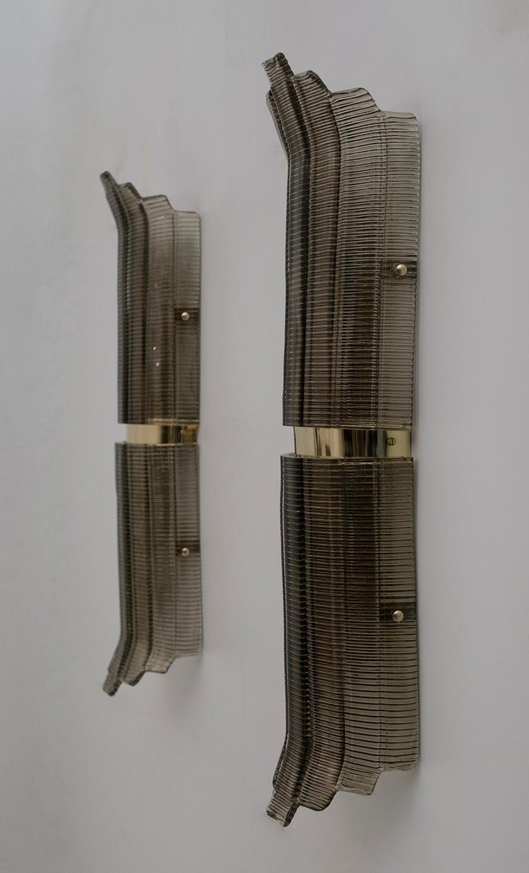 Pair of Modern Italian Brass and Murano Glass Textured Wall Sconces ...