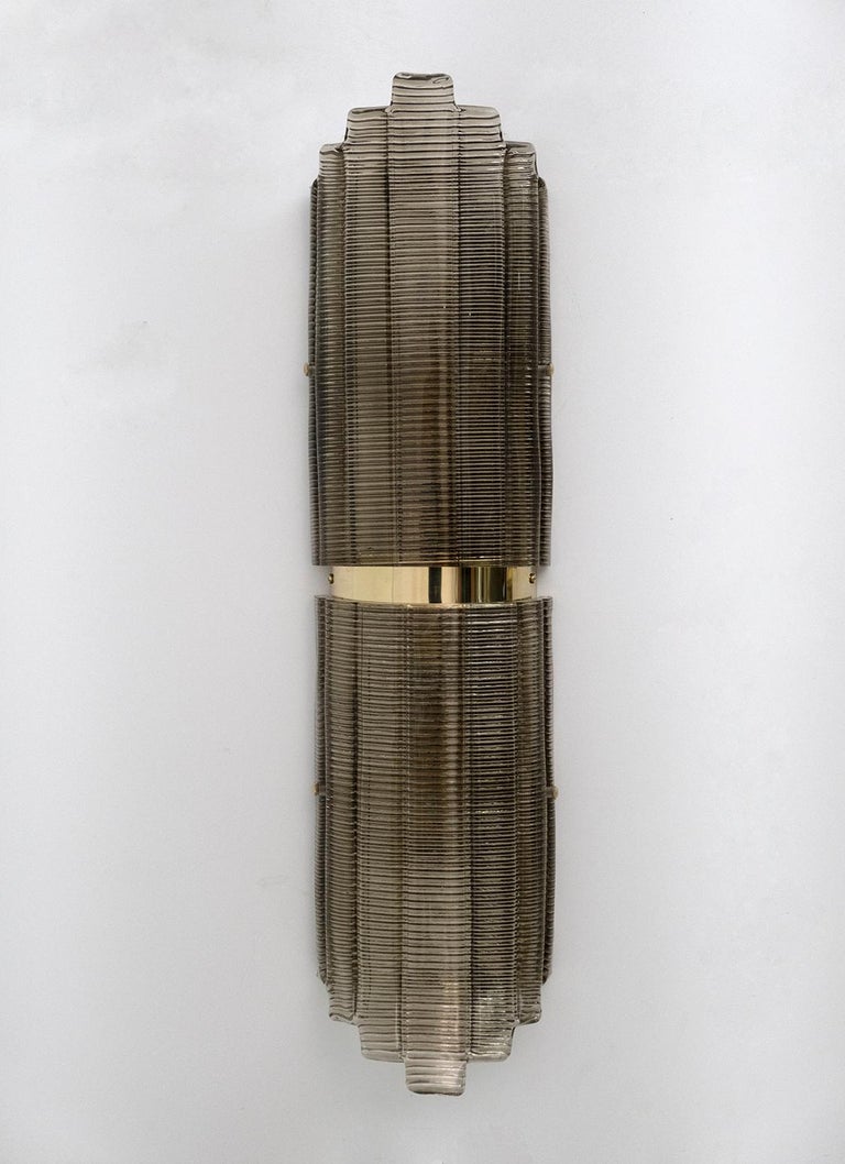 Pair of Modern Italian Brass and Murano Glass Textured Wall Sconces ...