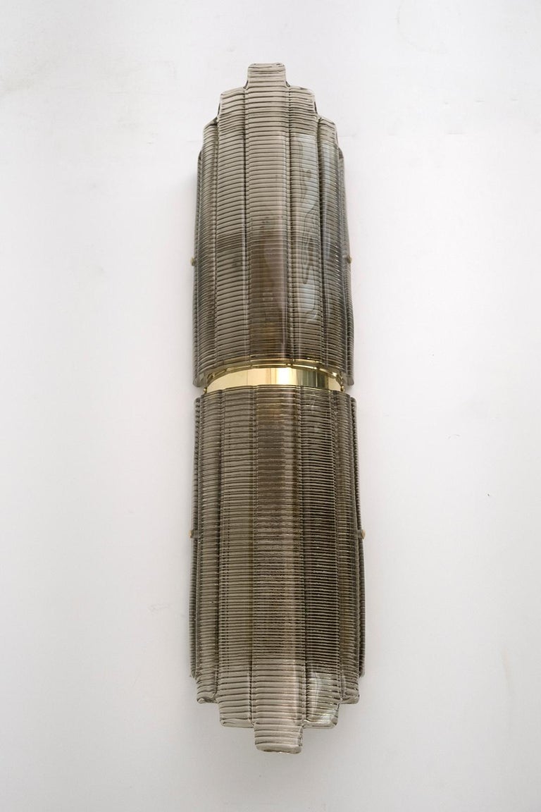 Pair of Modern Italian Brass and Murano Glass Textured Wall Sconces ...