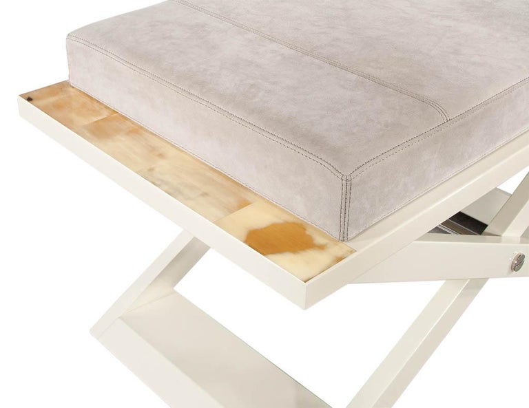 Pair of Modern Italian Leather Ottomans with X Bases at 1stDibs