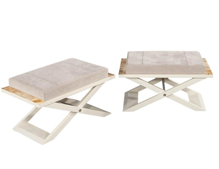 Pair of Modern Italian Leather Ottomans with X Bases at 1stDibs