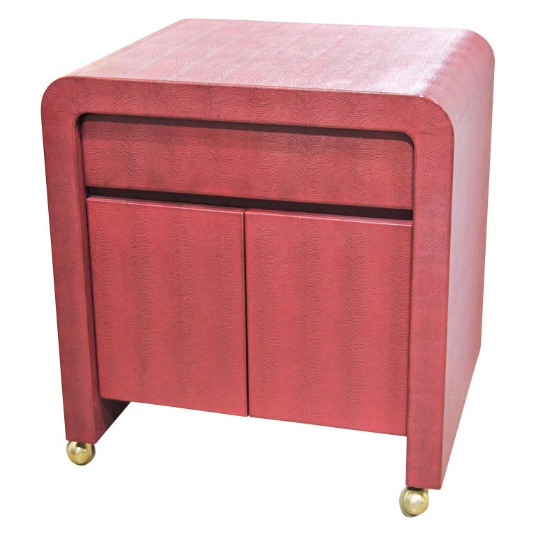 Pair of Modern Karl Springer Faux Lizard Burgundy Side Tables ...