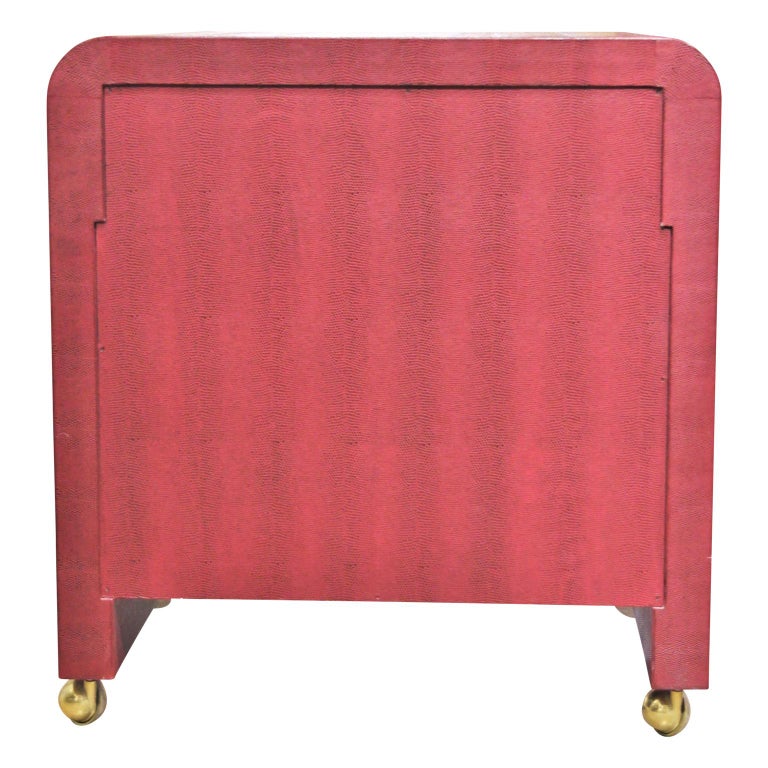 Pair of Modern Karl Springer Faux Lizard Burgundy Side Tables ...
