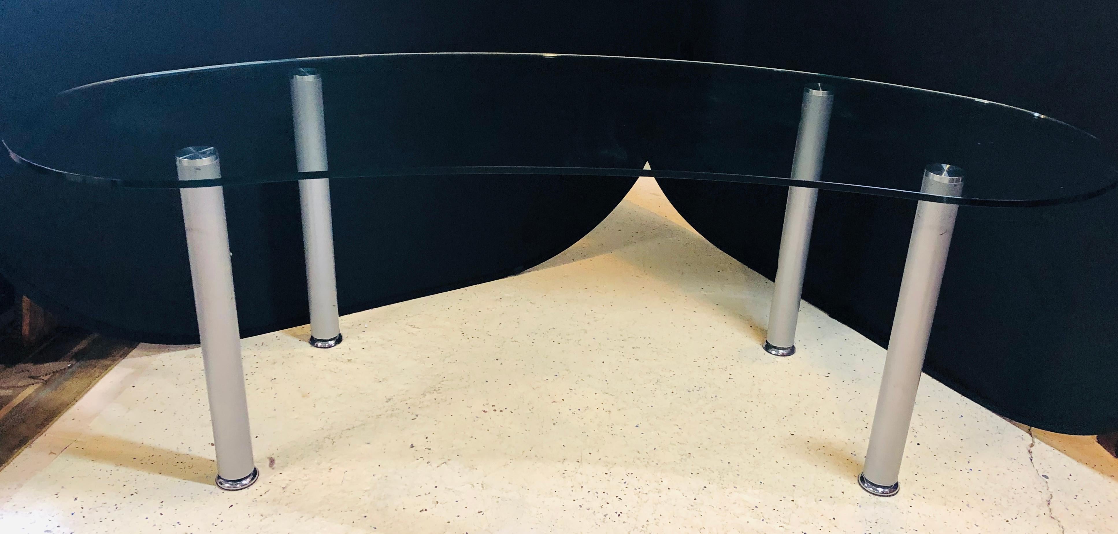 Pair of Modern Kidney Shaped Glass Top Desks on Steel Legs at 1stDibs ...