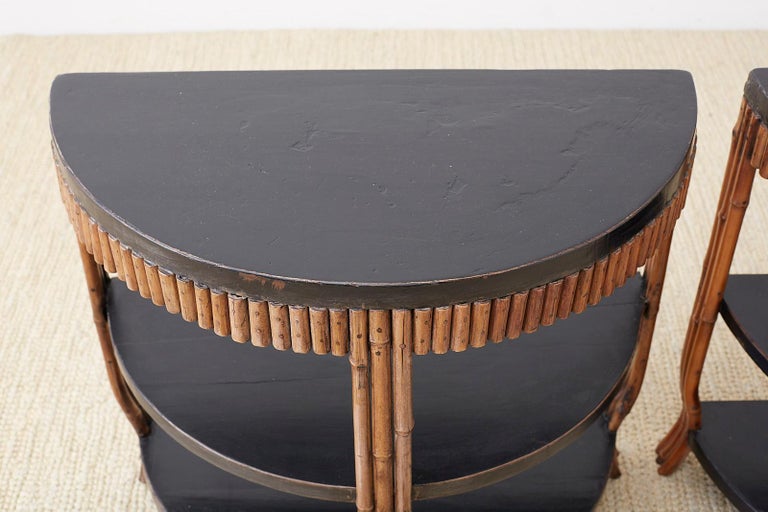 Pair of Modern Lacquered Three-Tier Bamboo Demilune Tables For Sale at ...