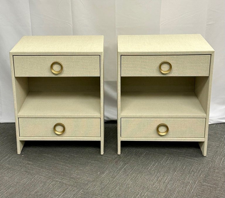 Pair of Modern Linen Chests, Commodes or Nightstand, Linen Wrapped ...
