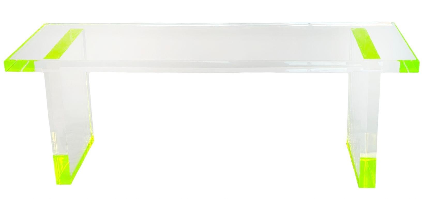 Pair of Modern Lucite Benches w/ Fluorescent Green Details by Pegaso ...