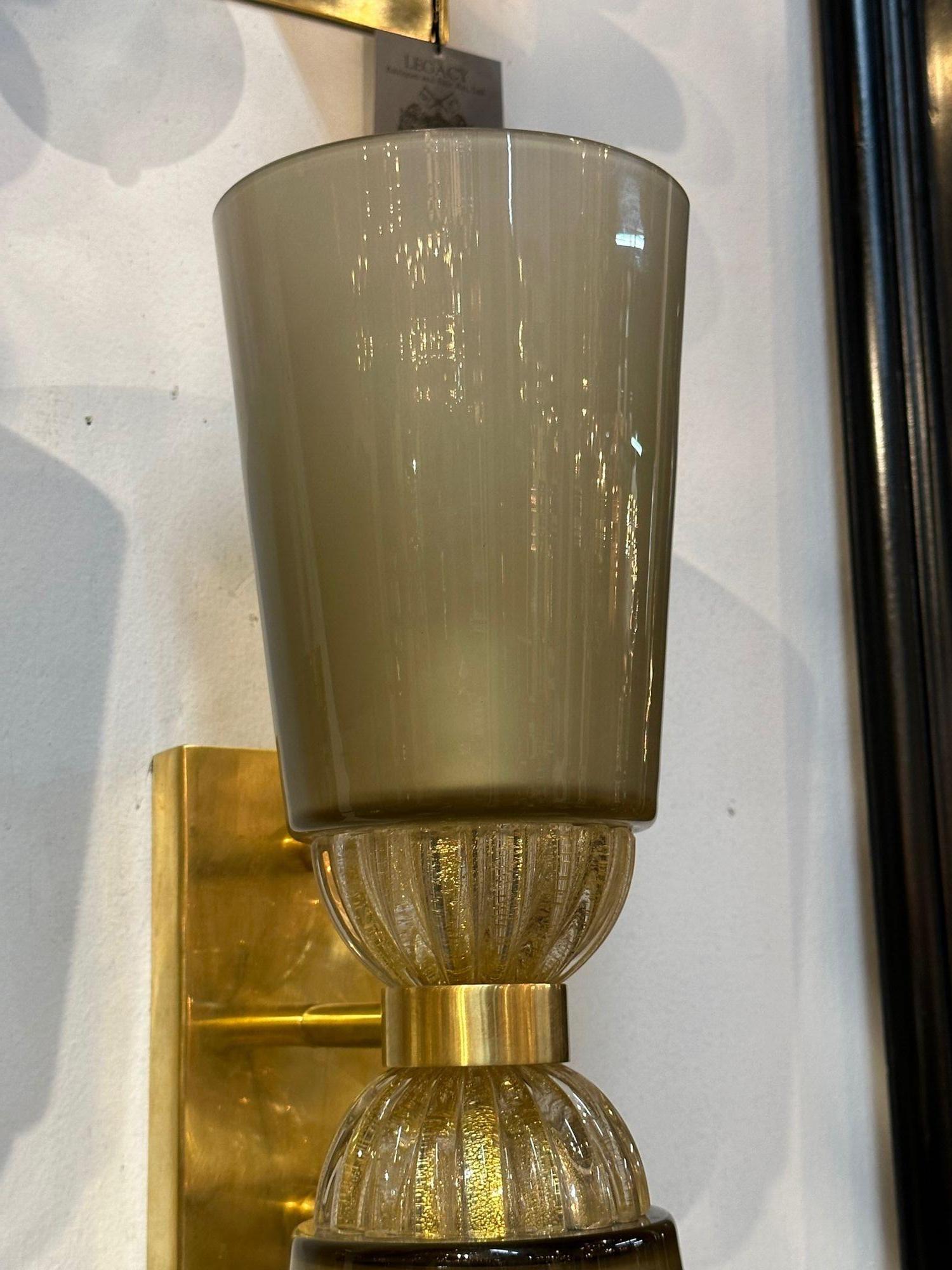 Pair of Modern Murano Glass and Brass Double Cone Sconces For Sale at ...