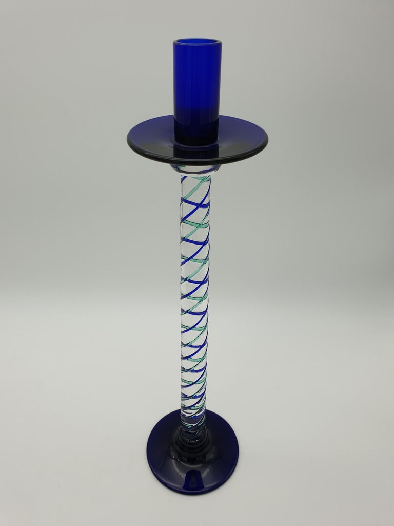Pair of Modern Murano Glass Candlesticks by Cenedese, Blue and Green ...