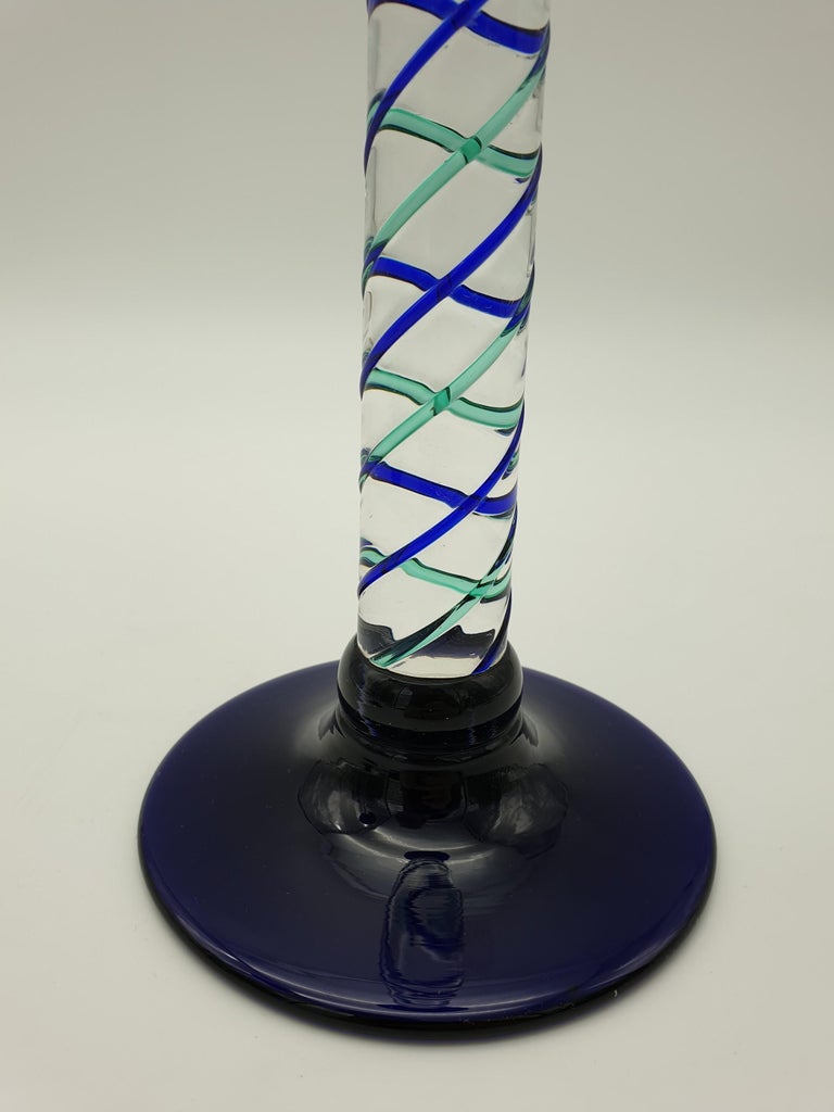 Pair of Modern Murano Glass Candlesticks by Cenedese, Blue and Green ...