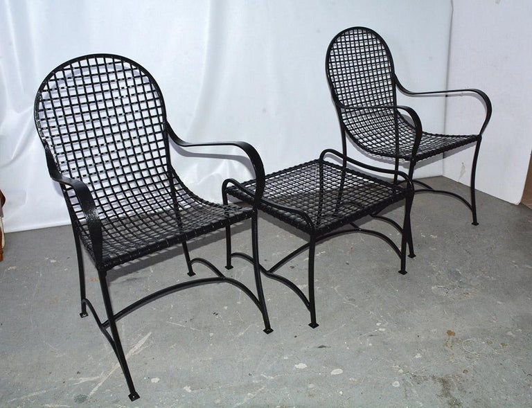 Pair of Modern Outdoor Wire Metal Arm Chairs and Coffee Table For Sale ...