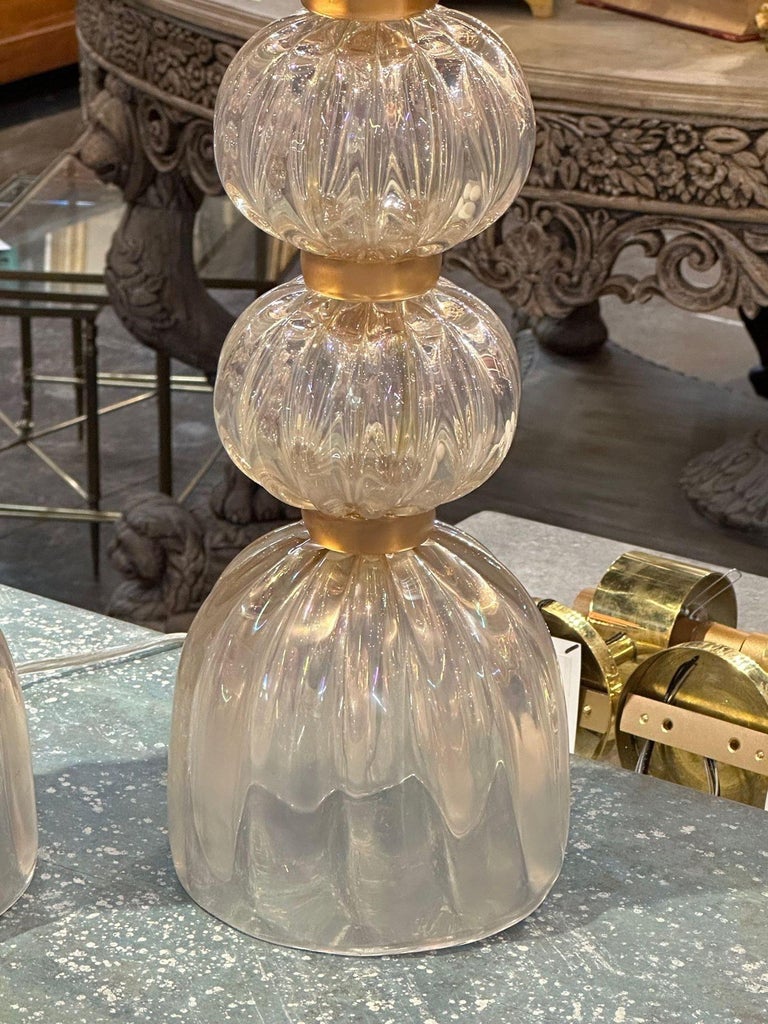 Pair of Modern Pink Opalescent Murano Glass Lamps For Sale at 1stDibs