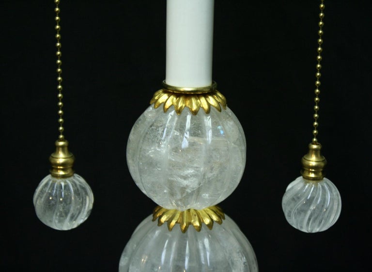Pair of Modern Style Rock Crystal Fluted Sphere Lamps For Sale at 1stDibs