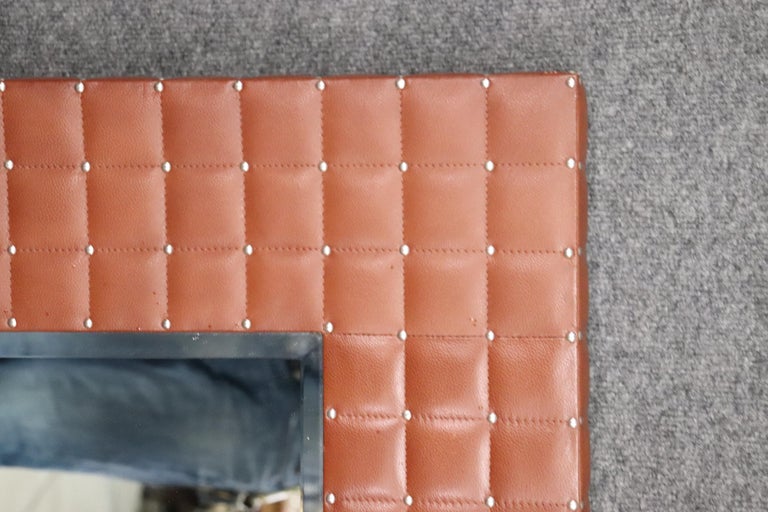 Pair of Modern Style Upholstered Tufted Beveled Glass Mirrors at 1stDibs