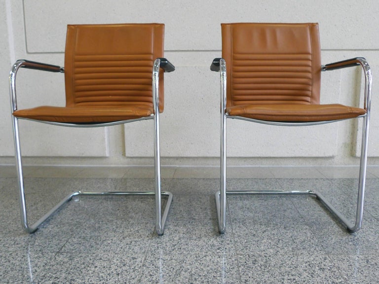 Pair of Modern Tan Haworth Exchange Armchairs in the Style of Mart Stam ...