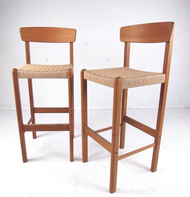 Pair of Modern Teak and Paper Cord Bar Stools at 1stDibs | paper cord ...