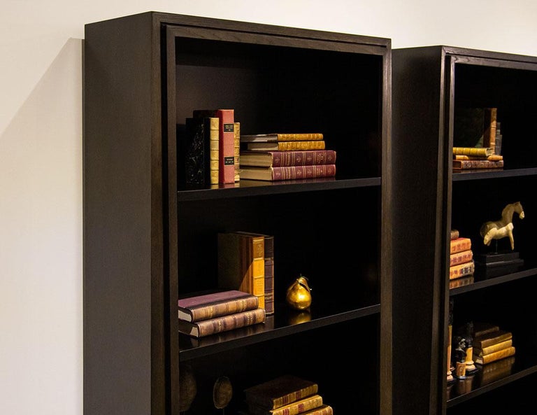 Pair of Modern Walnut and Black Bookcases For Sale at 1stDibs