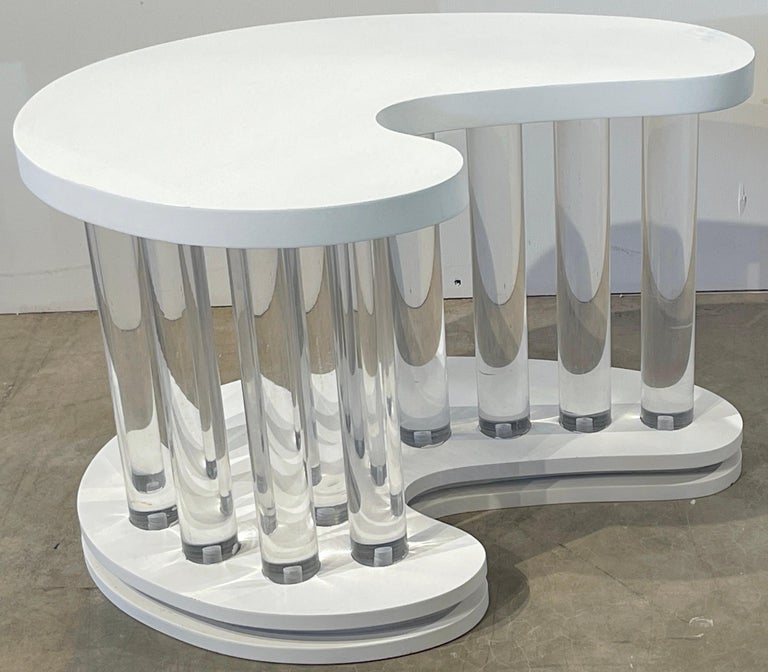 Pair of Modern White Lacquer and Lucite Column Boomerang Side Tables ...
