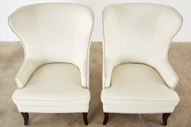 Pair of Modern White Wingback Lounge Chairs at 1stDibs