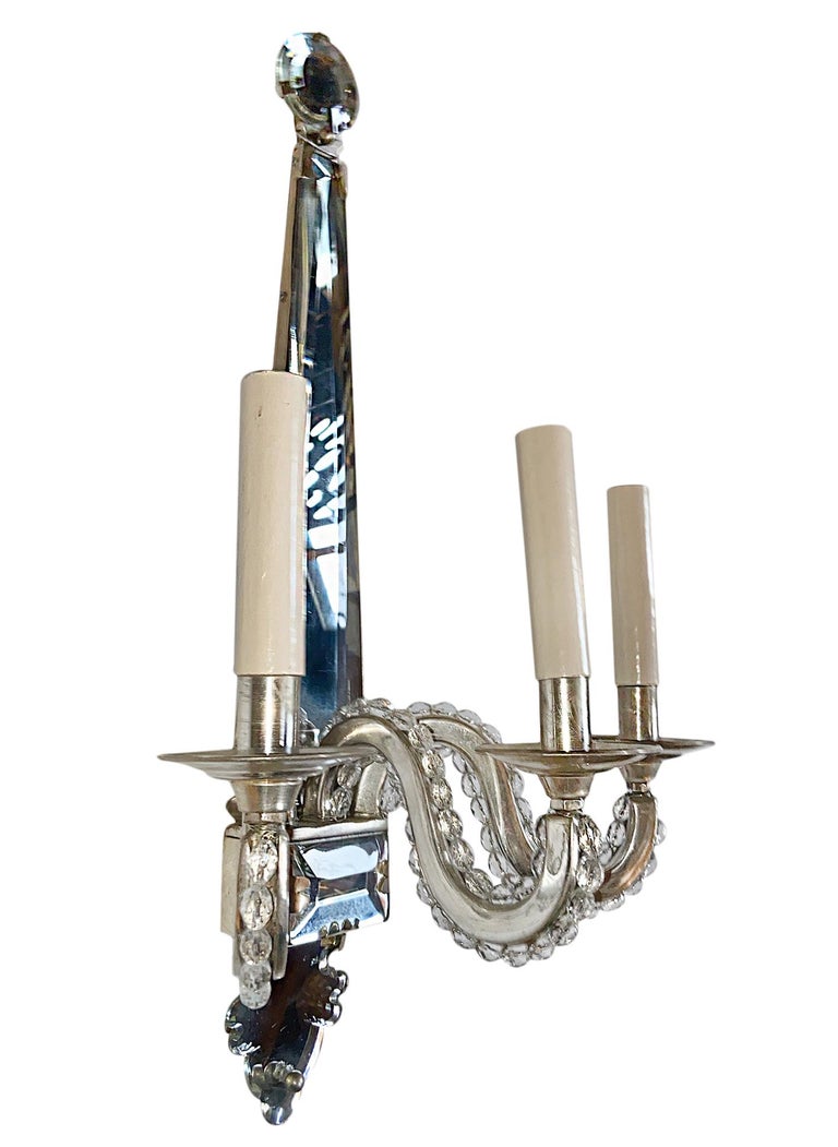 Pair of Moderne Style Silver Plated Sconces For Sale at 1stDibs