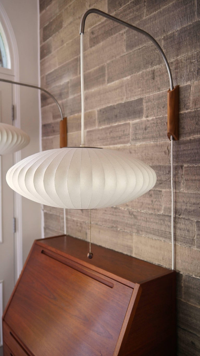 Pair of Modernica George Nelson Saucer Bubble Walnut Wall Lamps ...