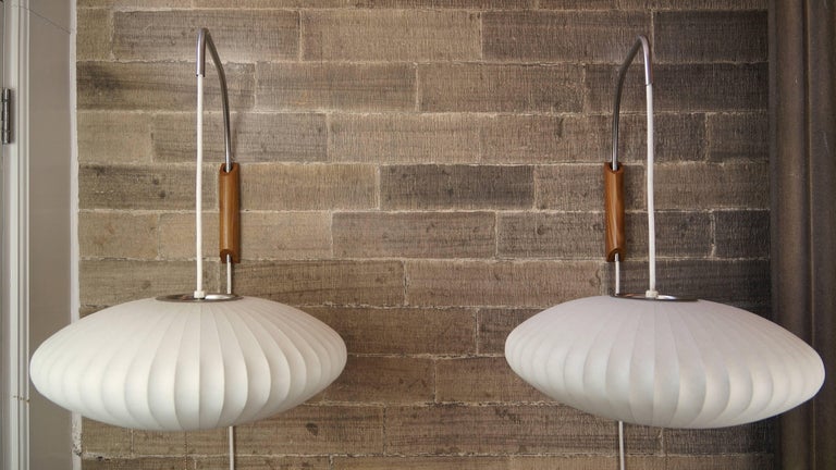 Pair of Modernica George Nelson Saucer Bubble Walnut Wall Lamps ...