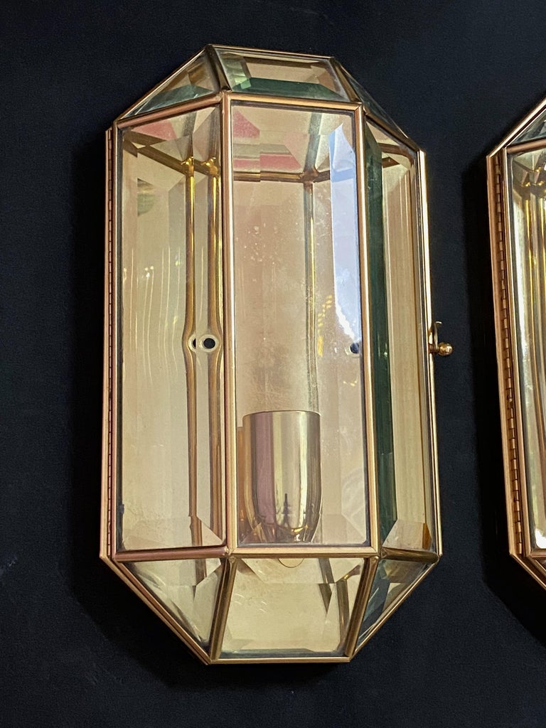 Pair of Modernist 1970s German Octagonal Brass and Glass Wall Lights at ...