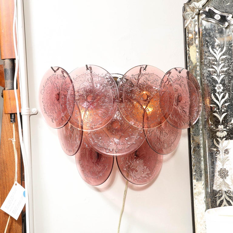 Pair of Modernist 9-Disc Sconces in Handblown Murano Smoked Amethyst ...