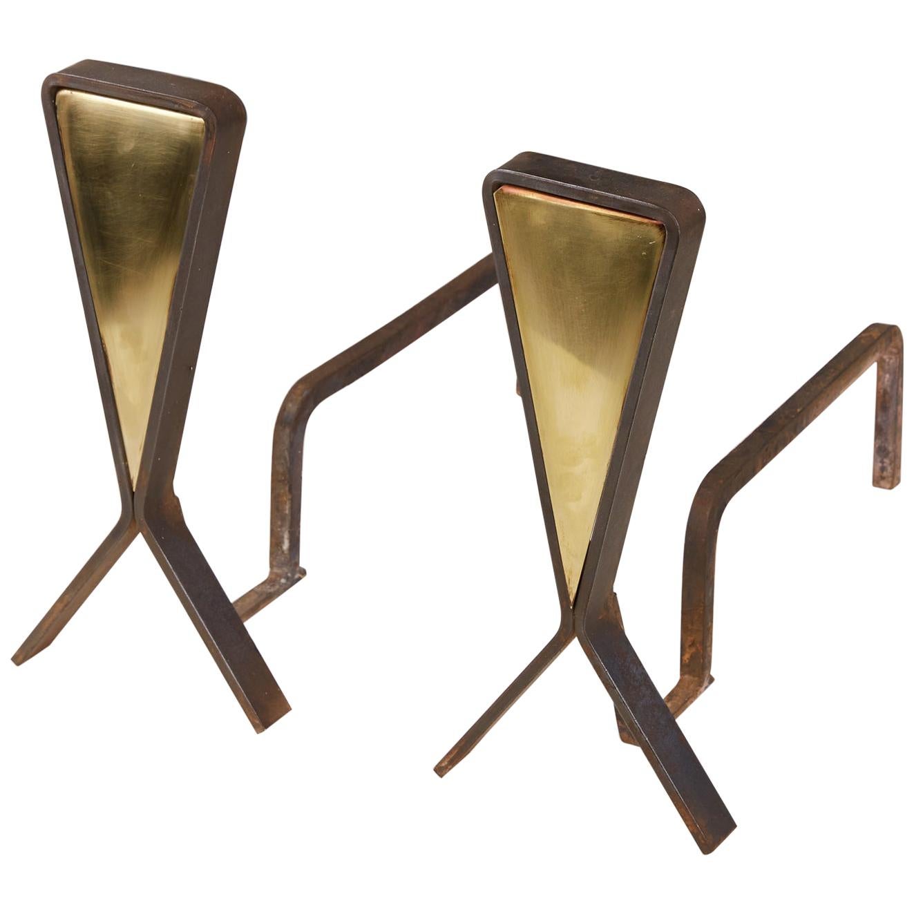 Superb and Rare Andirons with an Alpha Design at 1stDibs