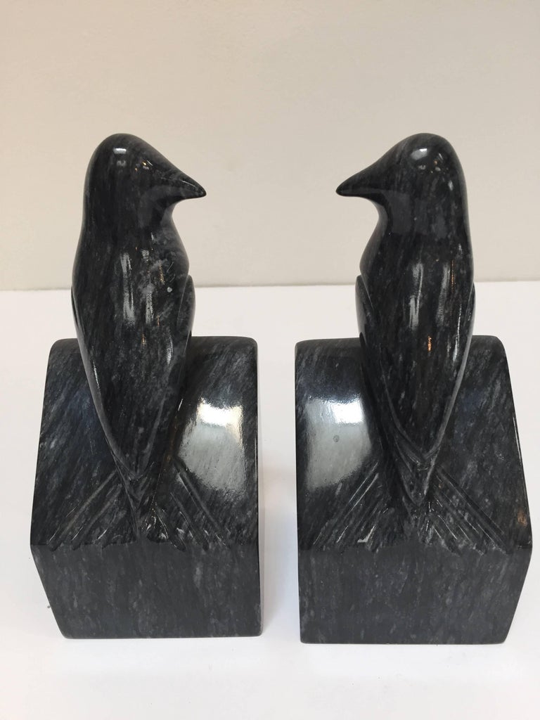 Pair of Modernist Art Deco Black Marble Birds Bookends at 1stDibs