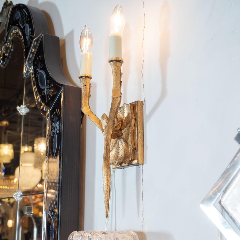 Pair of Modernist Brutalist 24-Karat Yellow Gold Gilded Two-Arm Branch ...