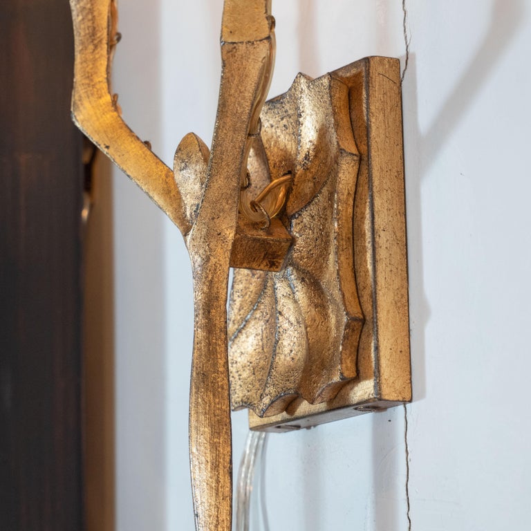 Pair of Modernist Brutalist 24-Karat Yellow Gold Gilded Two-Arm Branch ...
