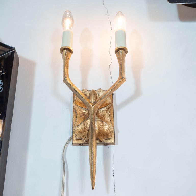 Pair of Modernist Brutalist 24-Karat Yellow Gold Gilded Two-Arm Branch ...