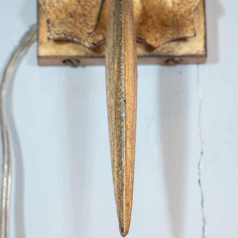Pair of Modernist Brutalist 24-Karat Yellow Gold Gilded Two-Arm Branch ...