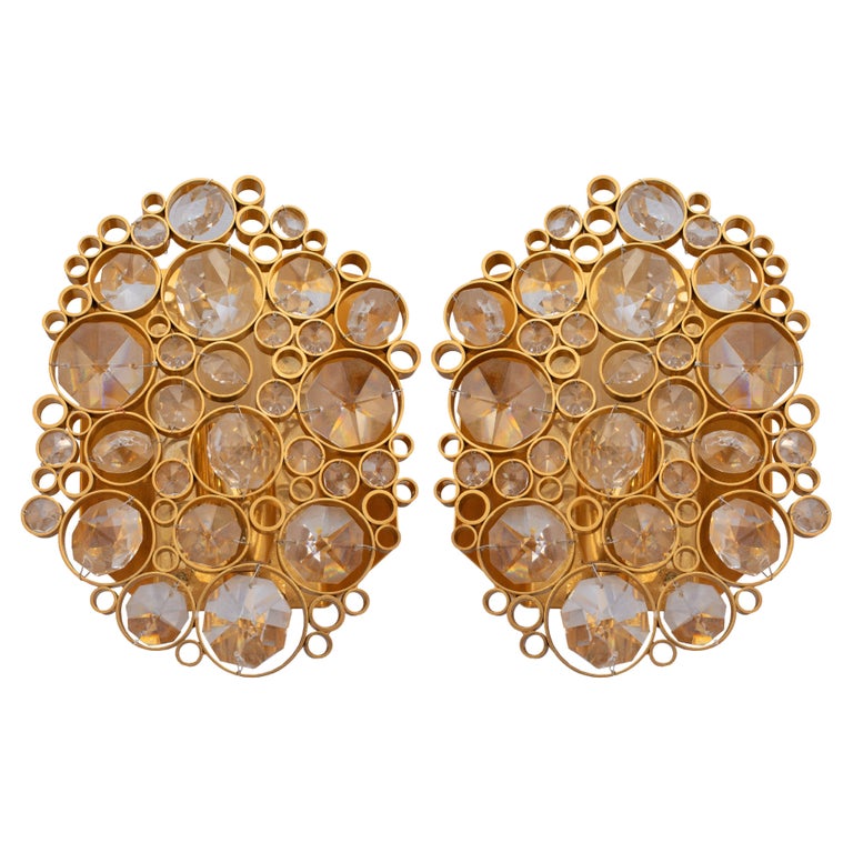 Pair of Modernist Crystal Wall Scones by Palwa in Gilded Brass For Sale ...