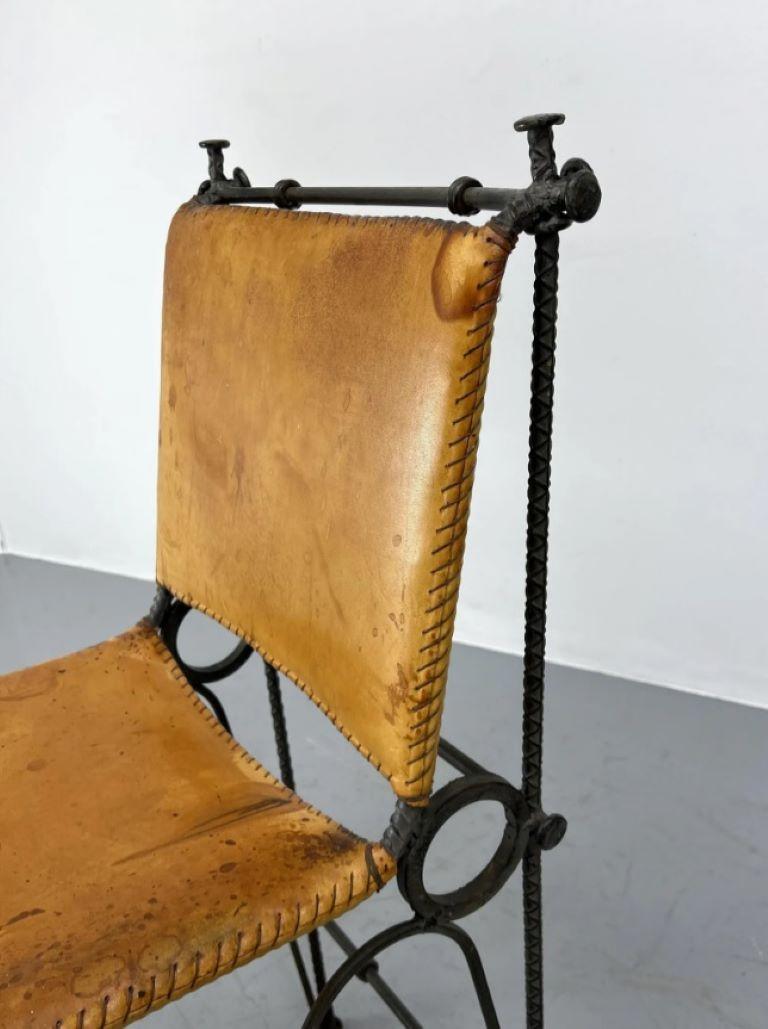 Pair of European Modernist Iron and Rebar Frame Stools in Distressed ...