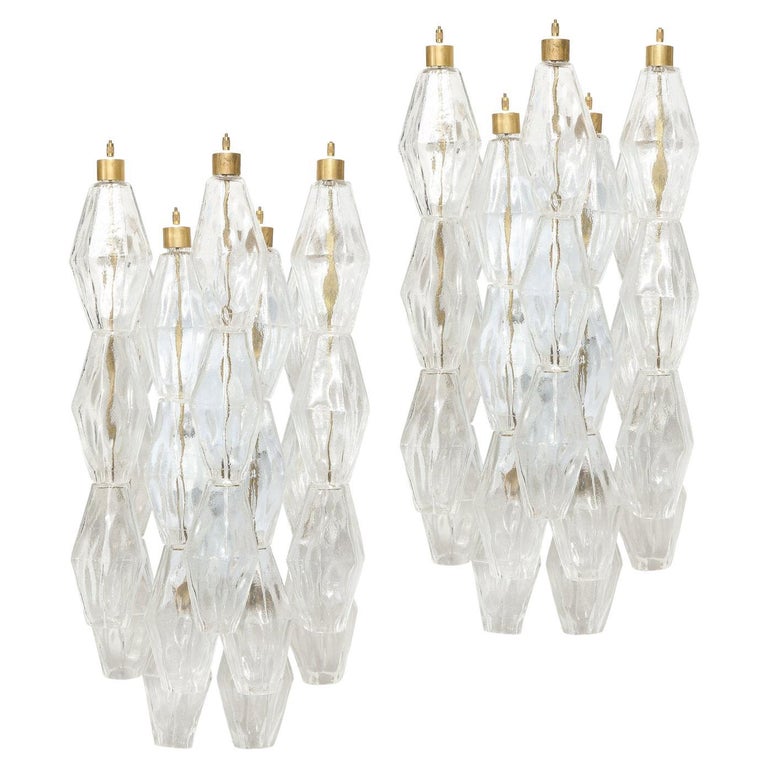 Pair of Modernist Murano Translucent Polyhedral Sconces with Brass ...