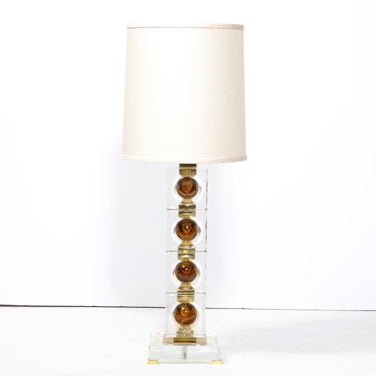 Pair of Modernist Stacked Sphere Table Lamps in Amber and Translucent ...