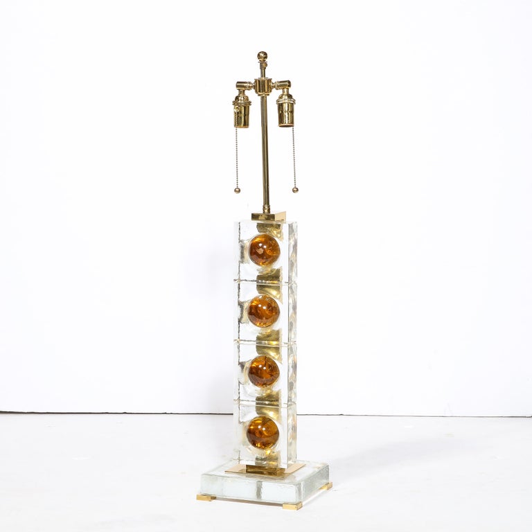 Pair of Modernist Stacked Sphere Table Lamps in Amber and Translucent ...