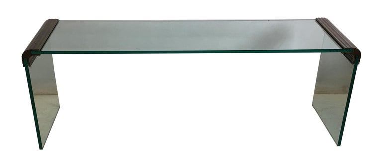 Pair of Modernist Tempered Glass Benches with Bronze Mounts For Sale at ...