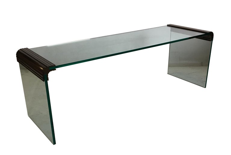 Pair of Modernist Tempered Glass Benches with Bronze Mounts For Sale at ...