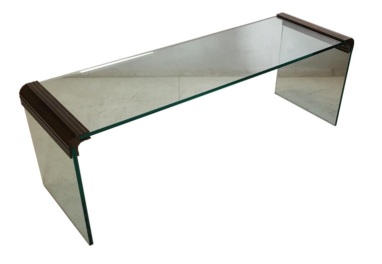 Pair of Modernist Tempered Glass Benches with Bronze Mounts For Sale at ...