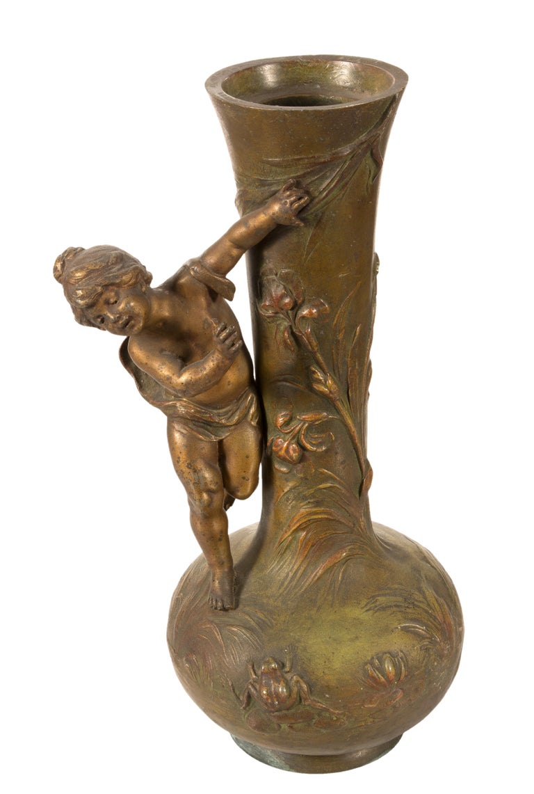 Pair of Modernist Vases, Calamine 'metal', Signed “L and F Moreau” at ...