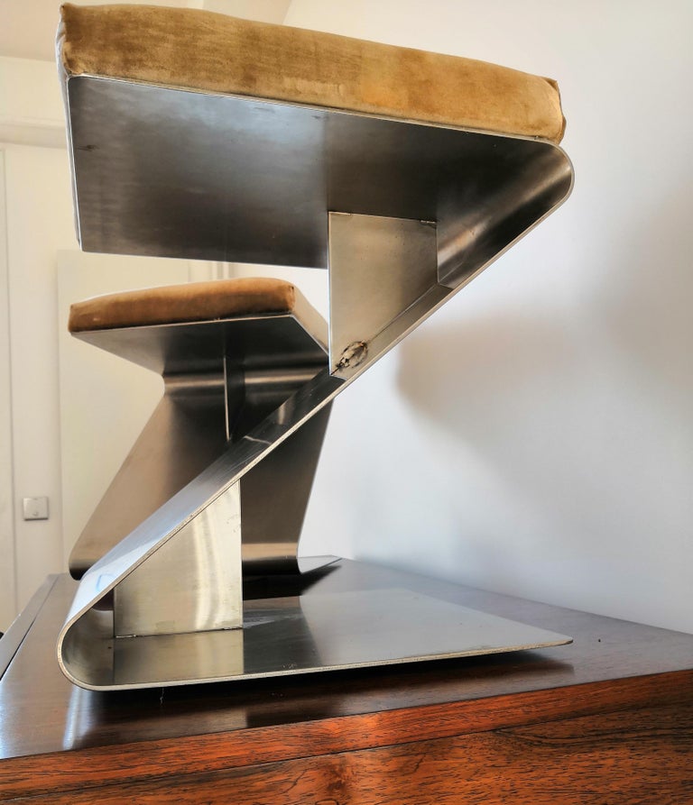 Pair of Modernist Z Shaped Stools Attributed to M. Boyer, France 1970s ...