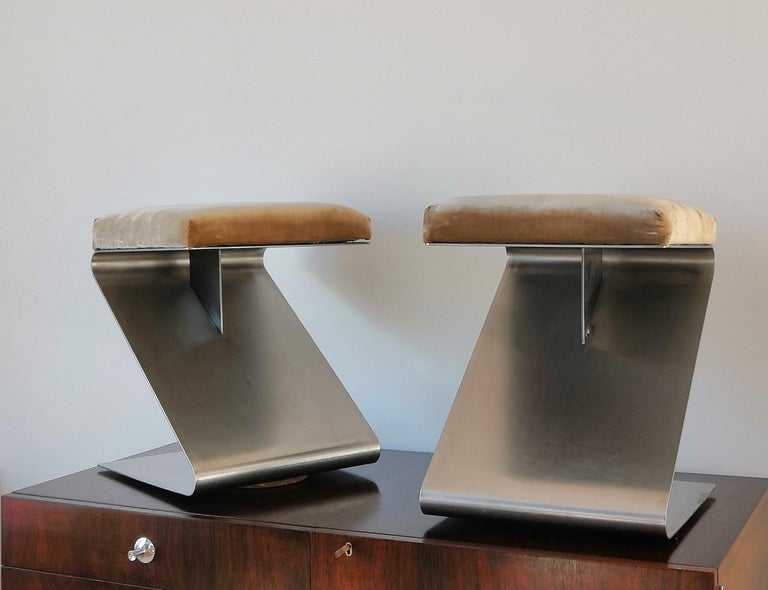Pair of Modernist Z Shaped Stools Attributed to M. Boyer, France 1970s ...