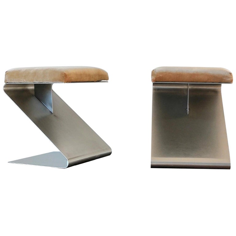 Pair of Modernist Z Shaped Stools Attributed to M. Boyer, France 1970s ...