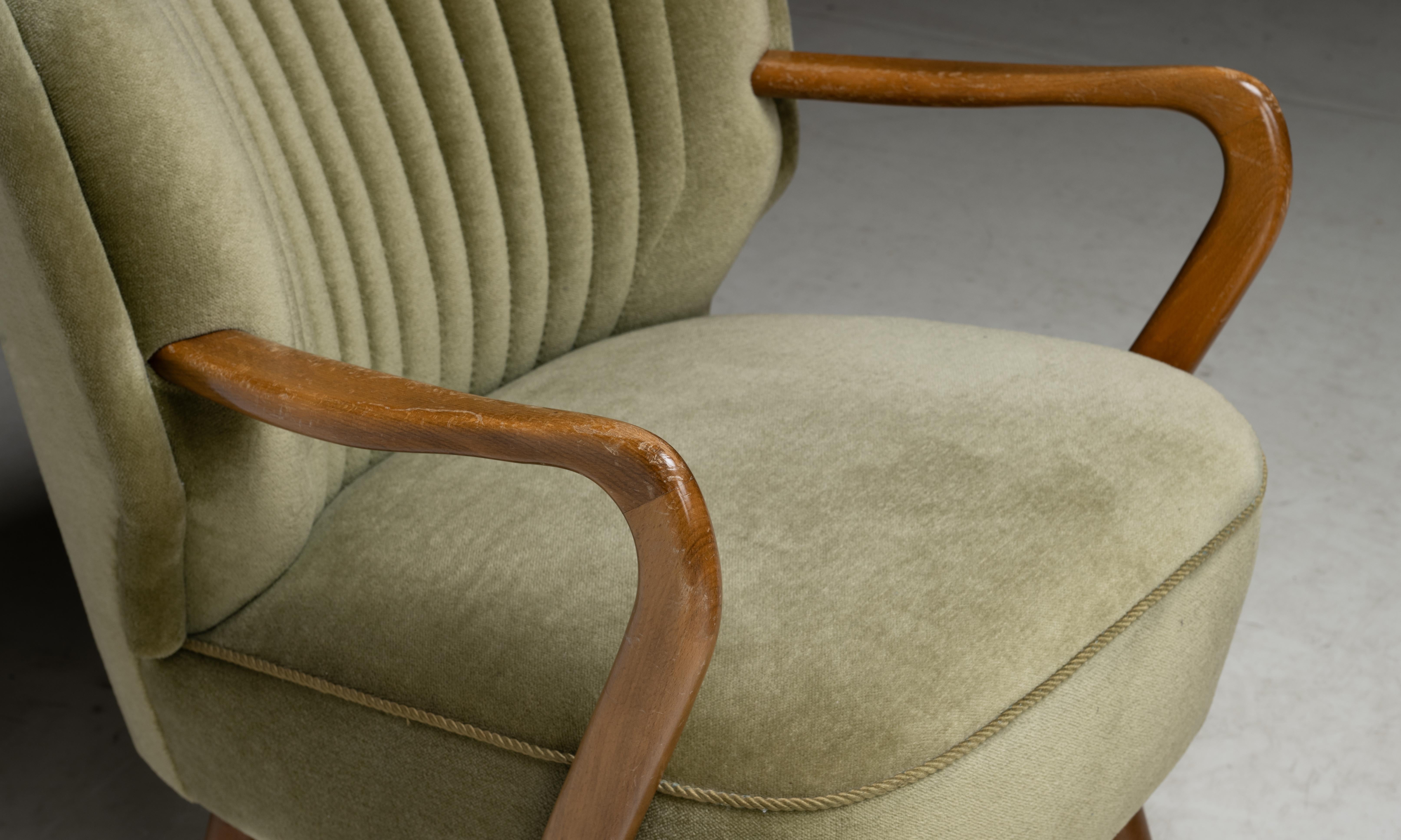 Pair of Mohair and Beech Cocktail Chairs, Netherlands circa 1950 at 1stDibs