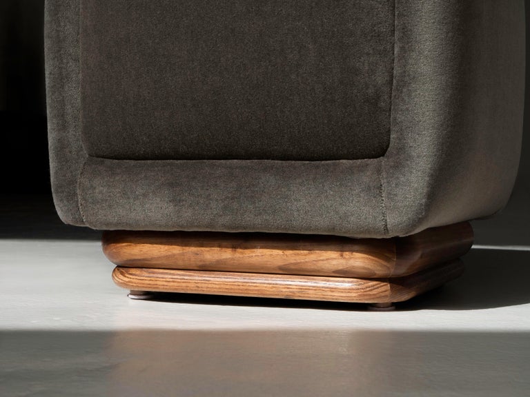 Pair of Mohair Upholstered Solid Oak Base Ottomans / Poufs, circa 1970s ...