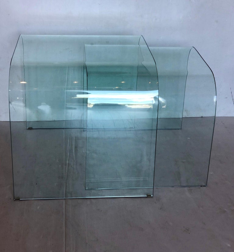 Pair of Molded Glass Waterfall Nesting Tables by Fiam, Italy at 1stDibs