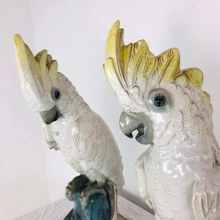 Pair of Monumental Antique Porcelain Cockatoos at 1stDibs